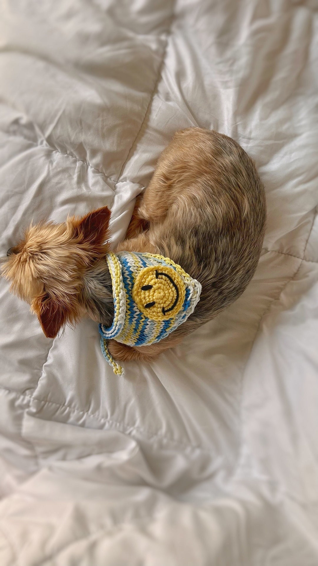 Hand Knitted Smiley Face Pet Bandana, Custom Crochet Cat Neckwear ...