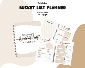 Bucket List Digital Simple Printable Planner, Travel Bucket List, Book ...