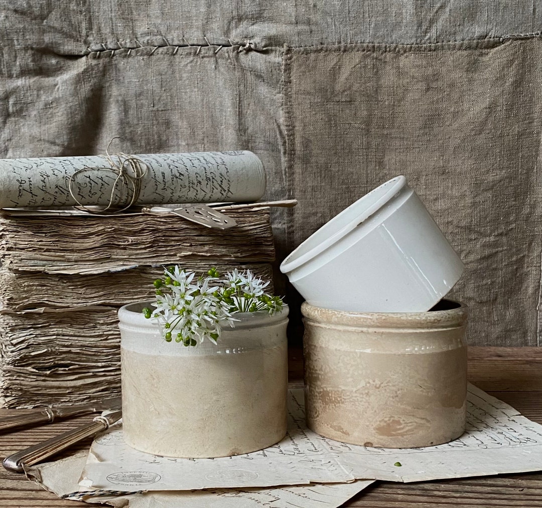 Antique French Ironstone, 3 Patinated Jam Pots. Antique Stained ...