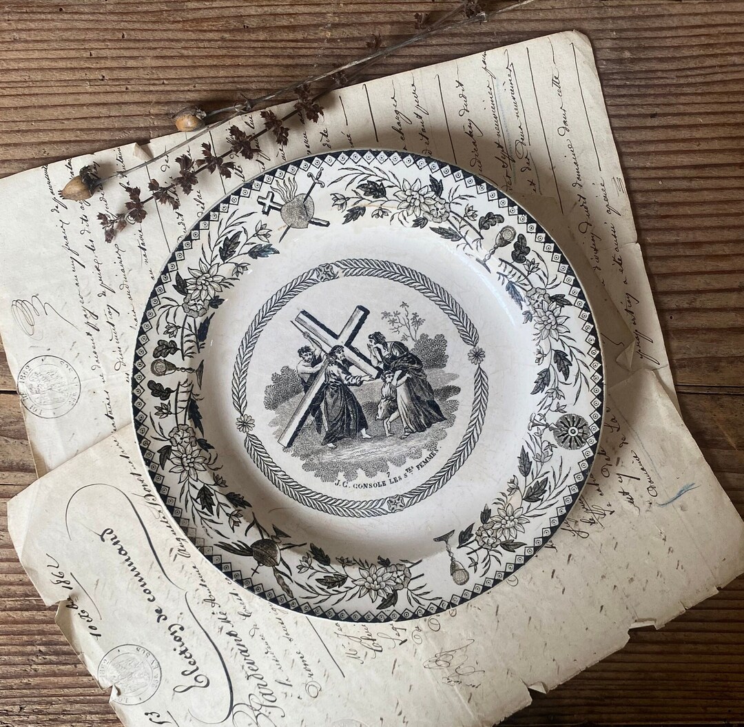Antique French Montereau Plate, Religious Decor Plate, Early 19th ...