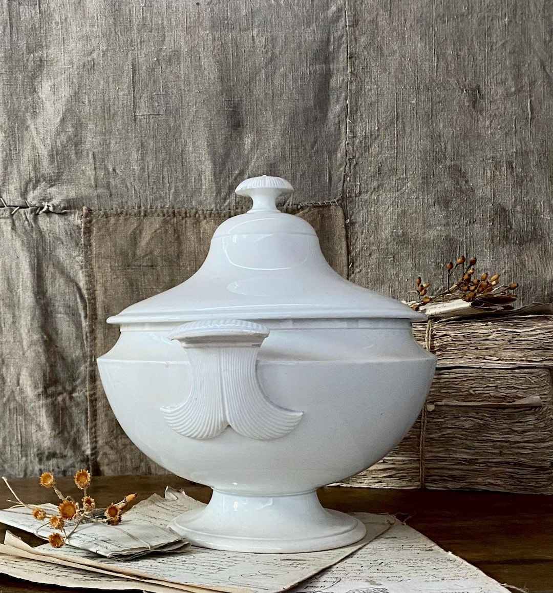 Antique French White Tureen Gien Gold Medal of 1844, Ironstone ...