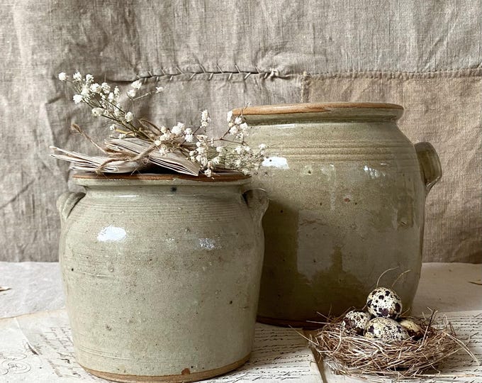 Antique French Two Pots in Glazed Stoneware. Pots of Conservation ...