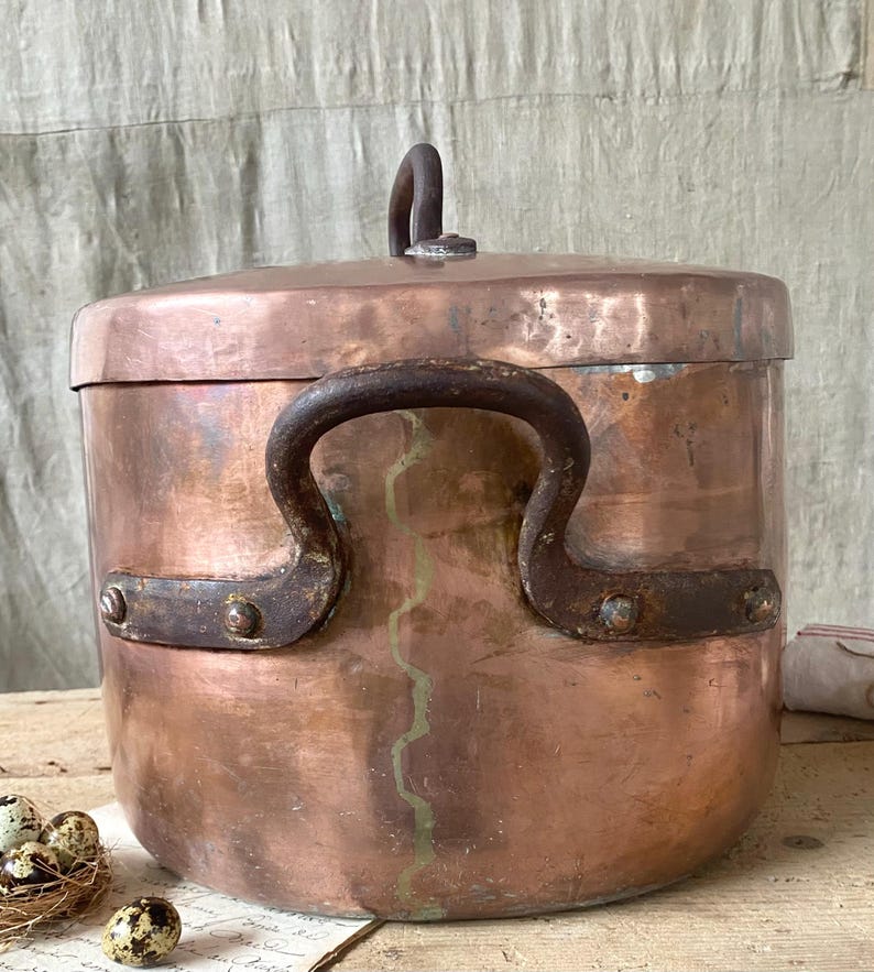 French Antique Rare Huge Copper Pot, Stew Pot. Castle Kitchens ...