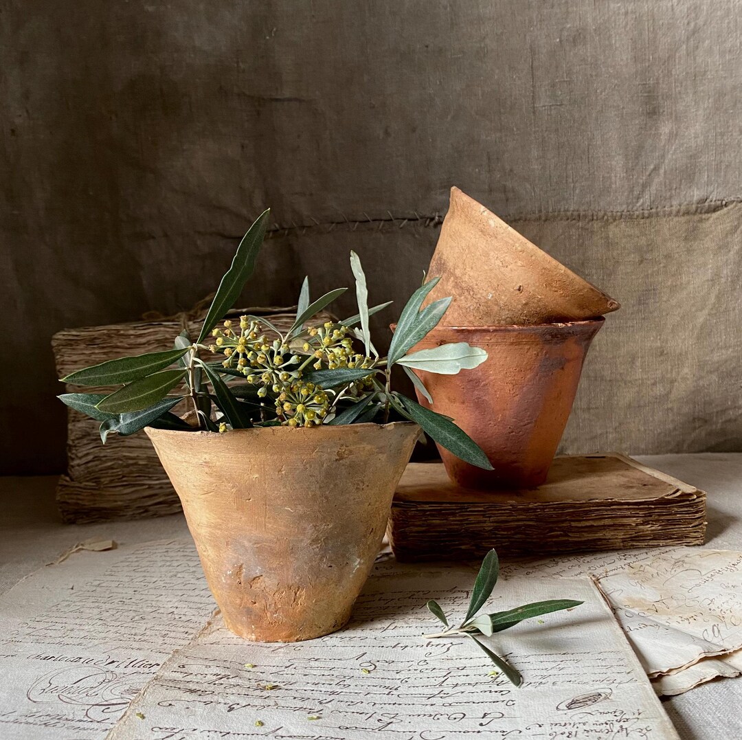 French Antique 3 Pots for Resin Harvesting, Antique Pottery, Rustics ...