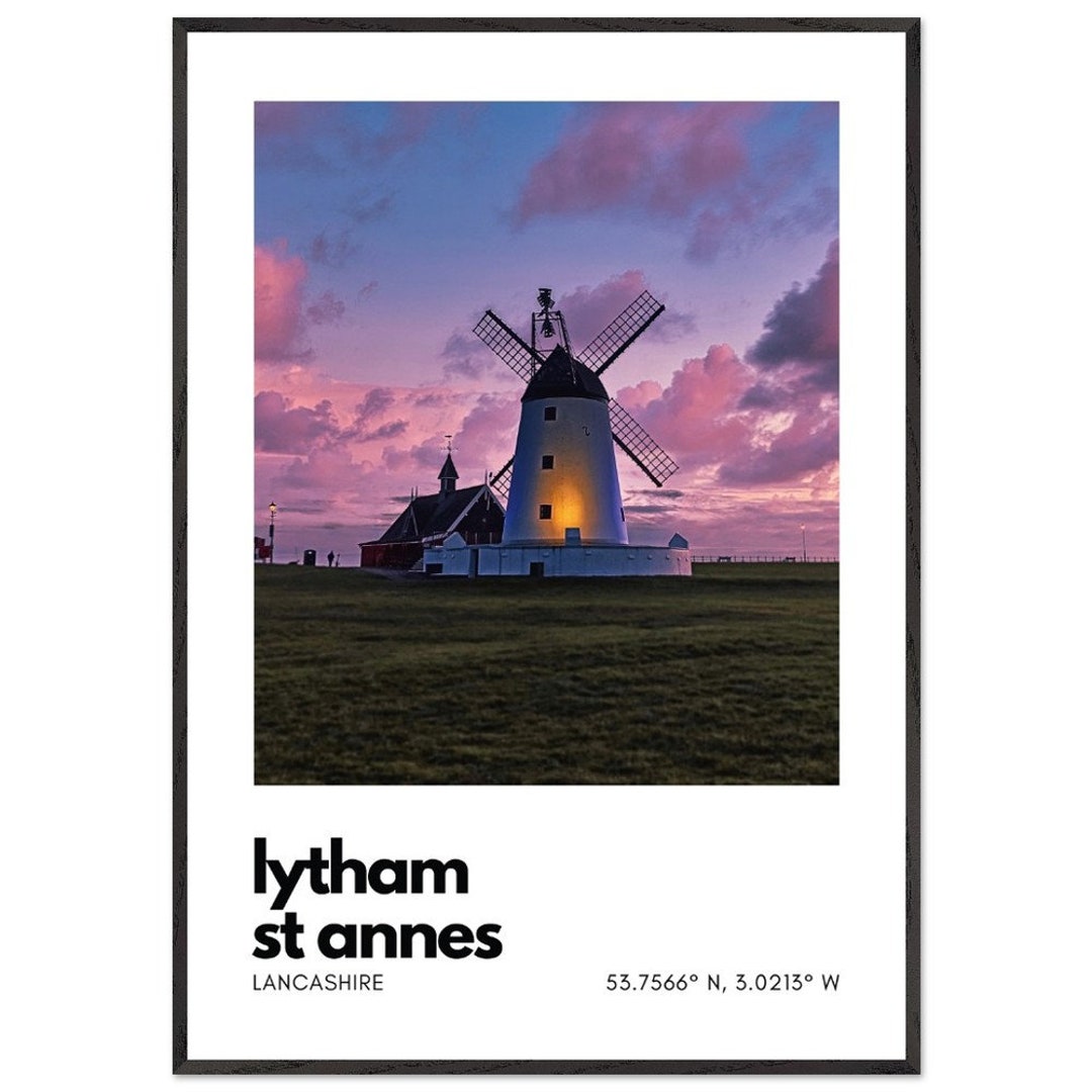 Lytham St Annes Premium Matte Framed Travel Poster Lytham Windmill in ...