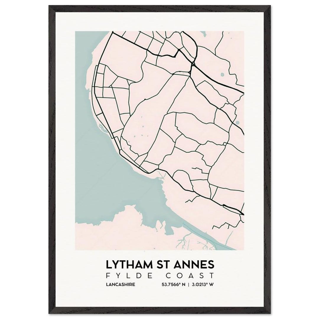 Lytham St Annes Map Wall Art Minimalist Poster Premium Wooden Framed ...