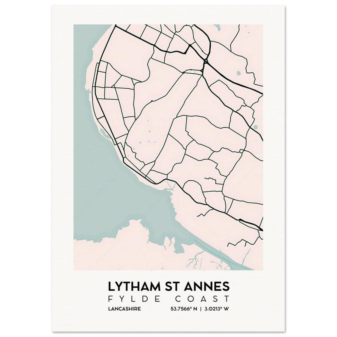 Lytham St Annes Map Print Contemporary Wall Art Premium-quality ...