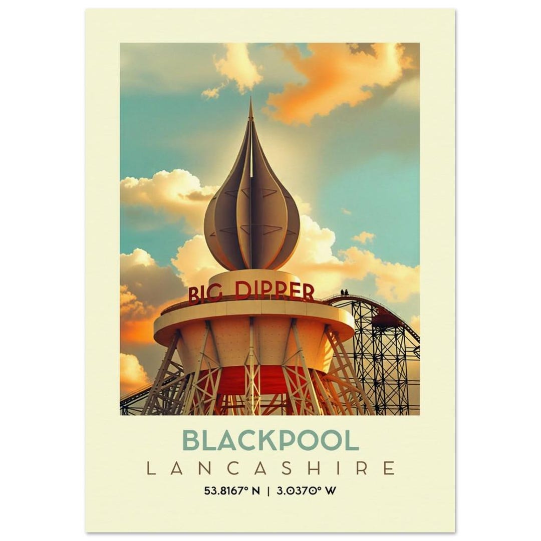 Retro Travel Print: the Big Dipper Blackpool Landmark Poster - Vintage ...