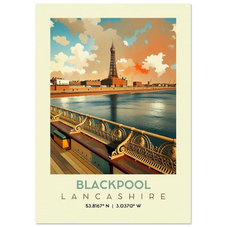 Retro Travel Poster - Blackpool Pier & Tower Wall Art | Lancashire ...