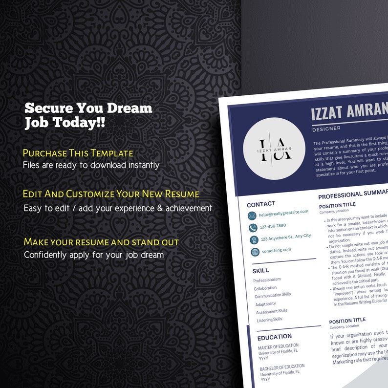 Creative & Modern Resume / CV Template for Canva professional Resume ...