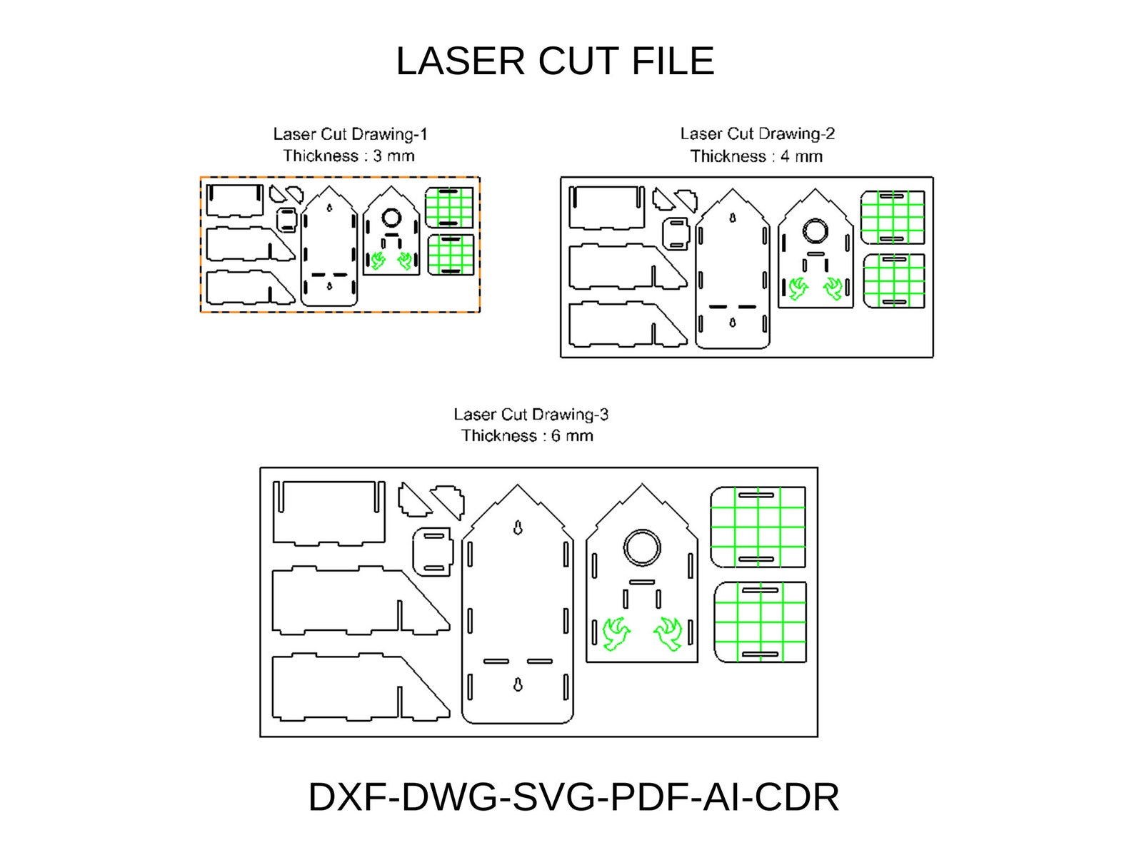 Laser Cut Bird Box Plywood Model Dxf and Dwg Laser Template Nesting ...