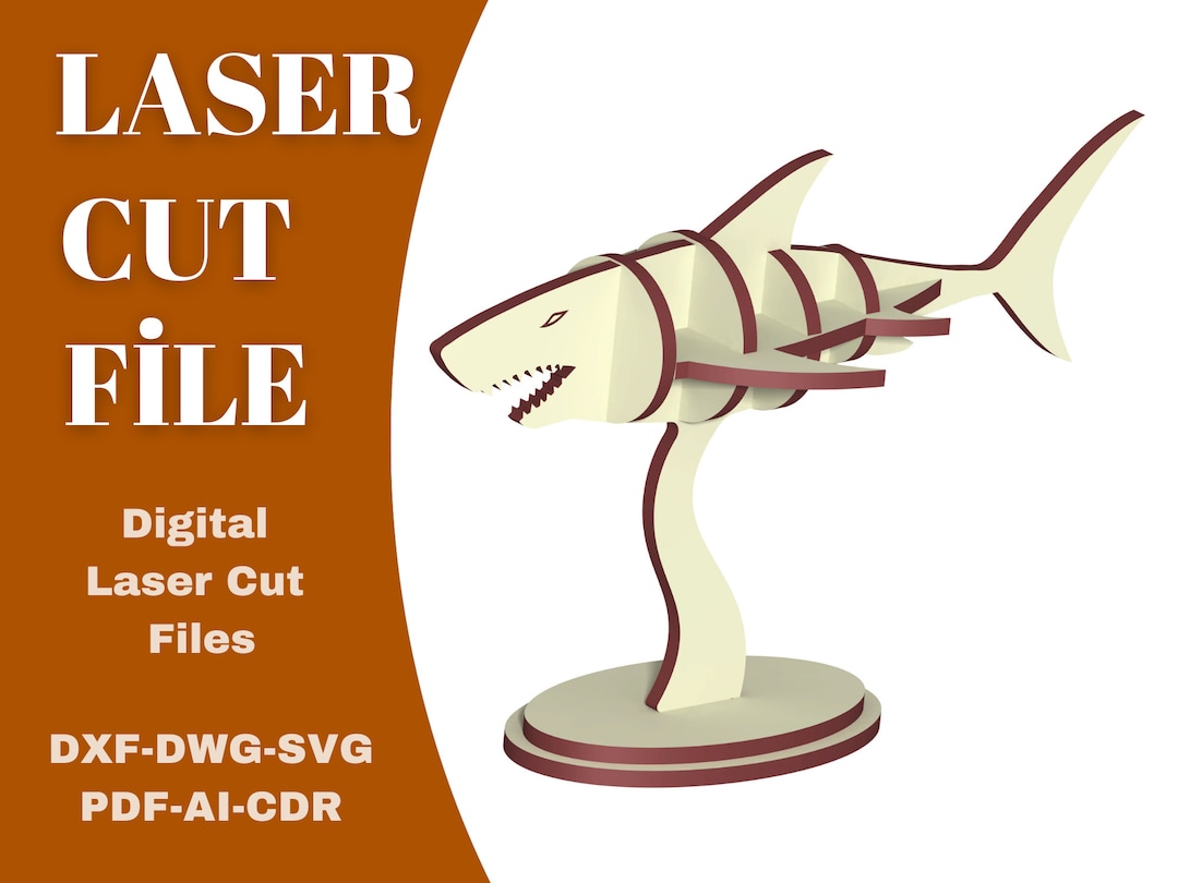 Laser Cut Shark Model Plywood Model Dxf and Dwg Laser Template Shark ...