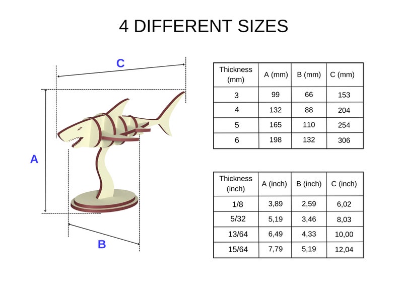 Laser Cut Shark Model Plywood Model Dxf and Dwg Laser Template Shark ...