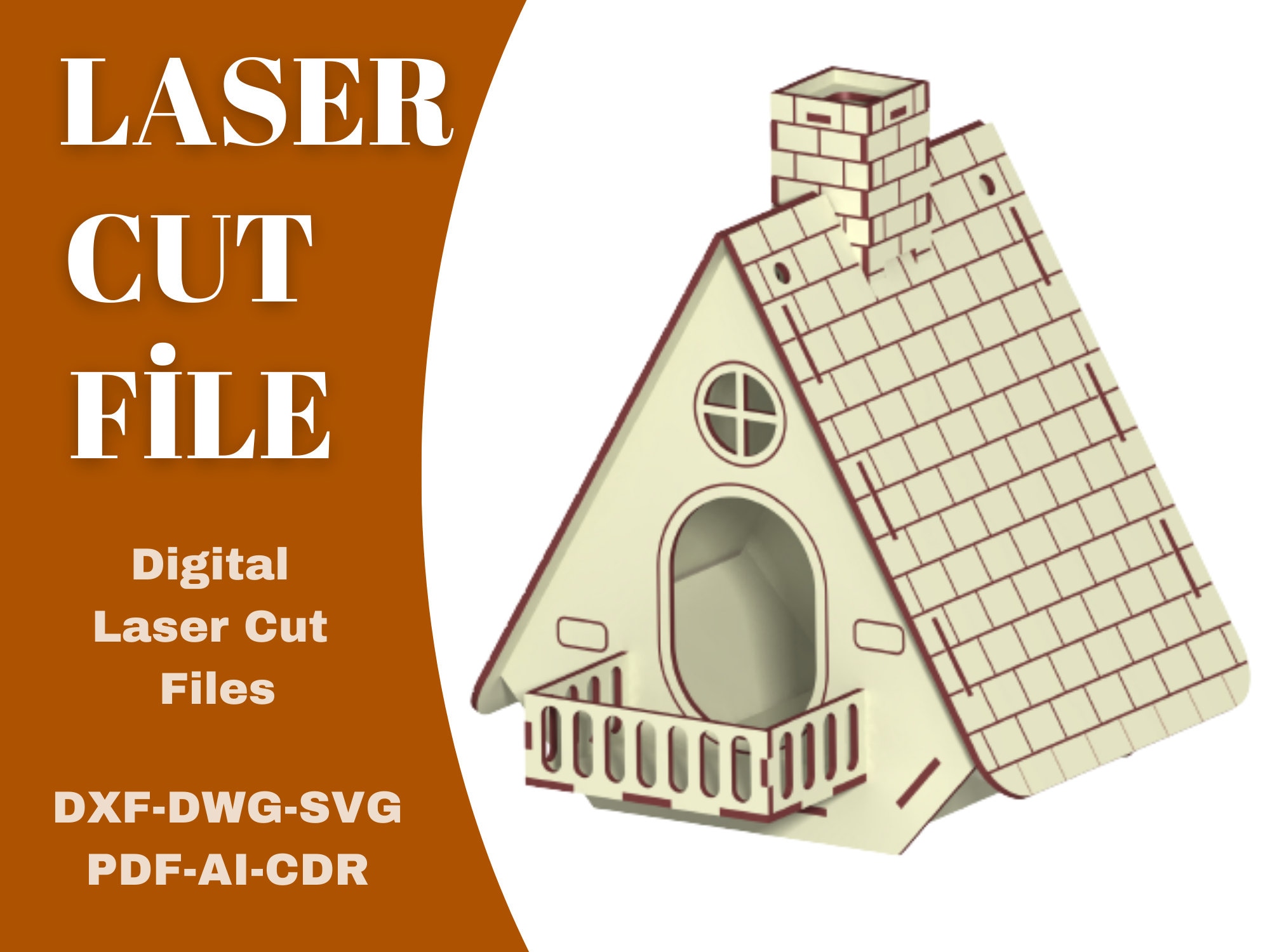 Laser Cut Bird Box Plywood Model Dxf and Dwg Laser Template Bird House ...