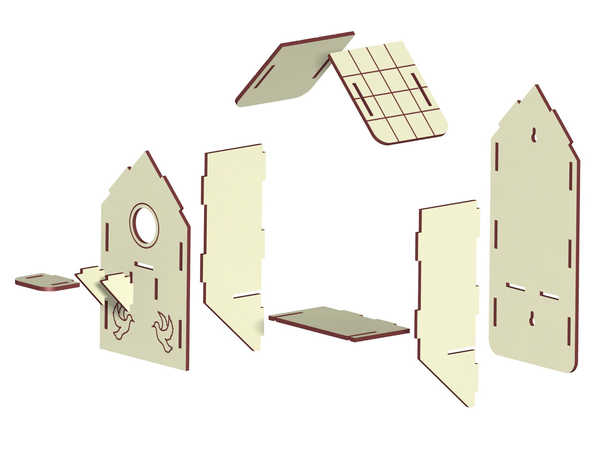 Laser Cut Bird Box Plywood Model Dxf and Dwg Laser Template Nesting ...