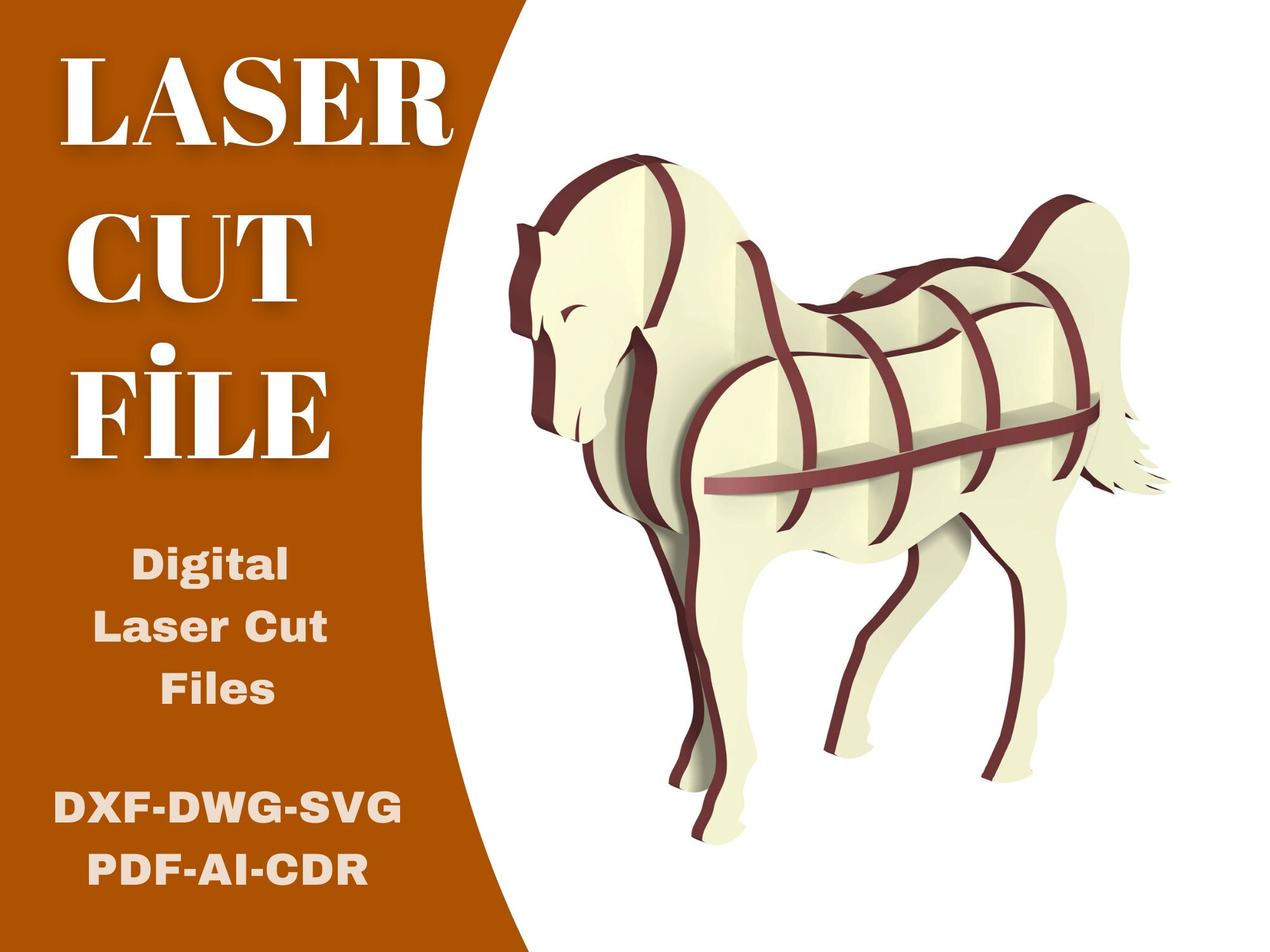 Laser Cut Horse Model Plywood Model Dxf and Dwg Laser Template Horse ...