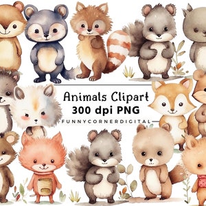 26 Watercolor Woodland Animals Clipart Forest Animals PNG Forest Cute ...