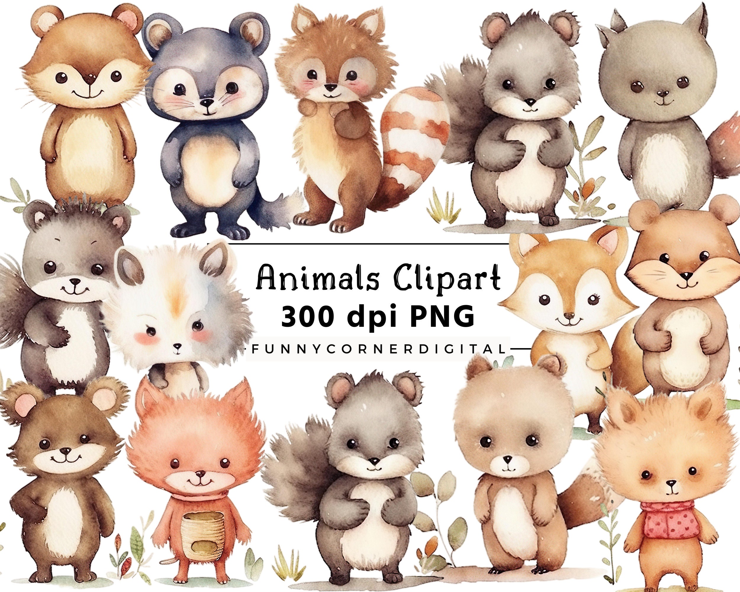 26 Watercolor Woodland Animals Clipart Forest Animals PNG Forest Cute ...