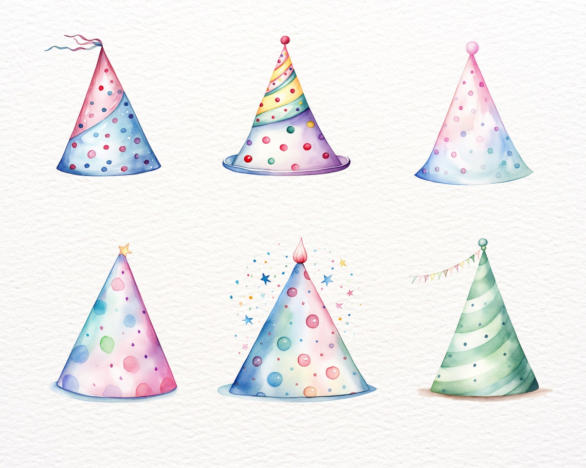 23 PNG Watercolor Party Hats Clipart Birthday Party Hats PNG Colorful ...