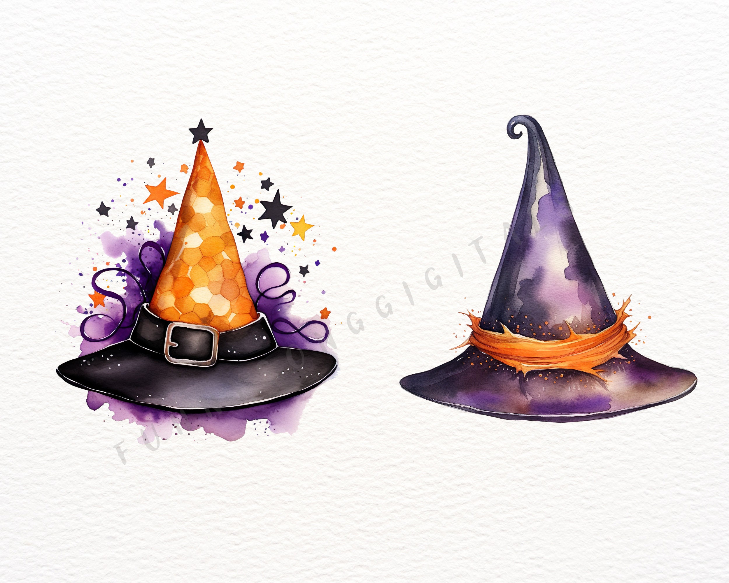 11 PNG Watercolor Whimsical Witch Hats Clipart Watercolor Halloween ...
