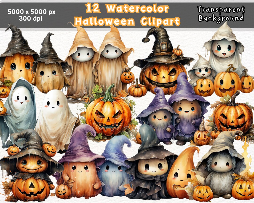 12 PNG Watercolor Halloween Clipart PNG Halloween Theme Clipart Cute ...