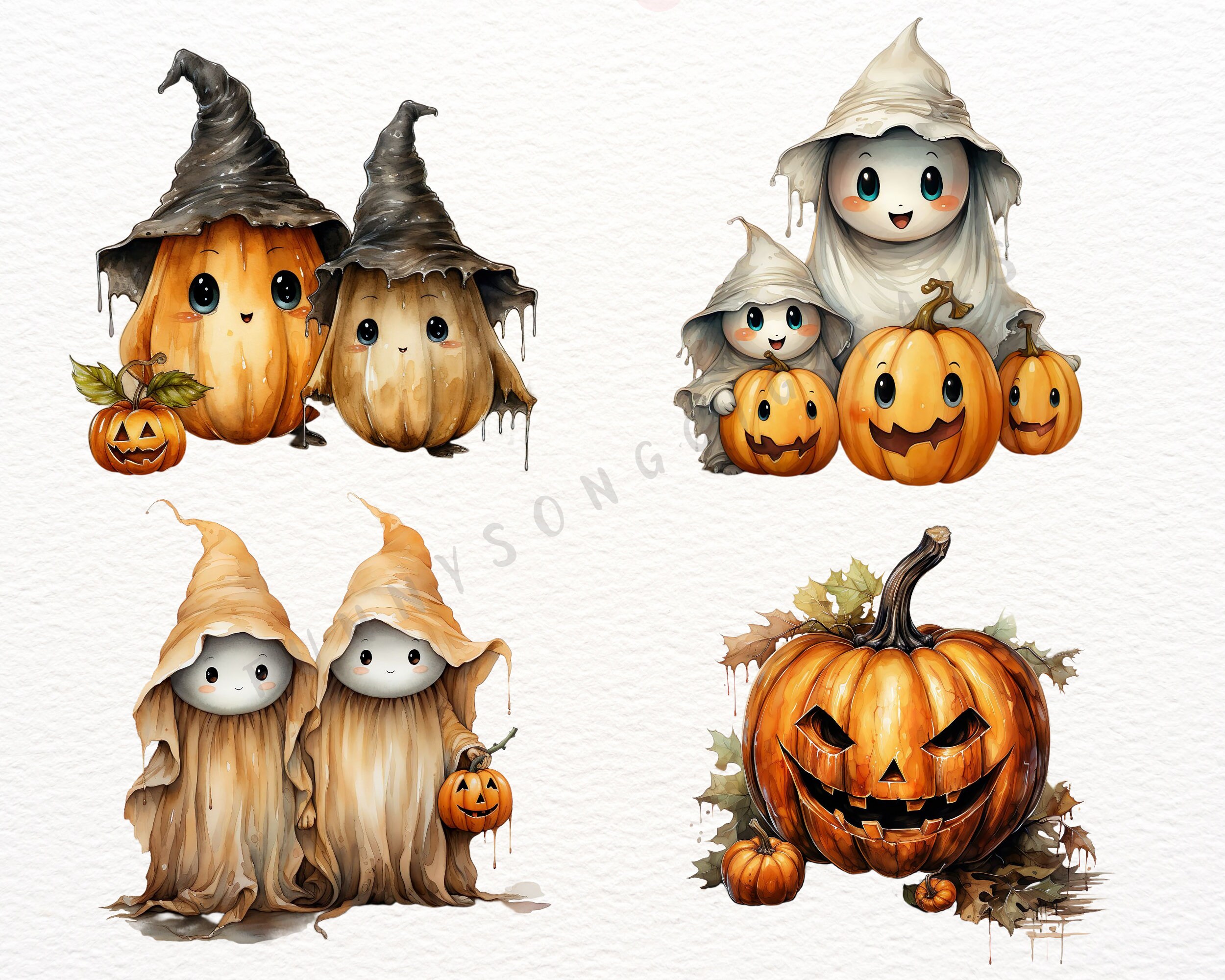 12 PNG Watercolor Halloween Clipart PNG Halloween Theme Clipart Cute ...