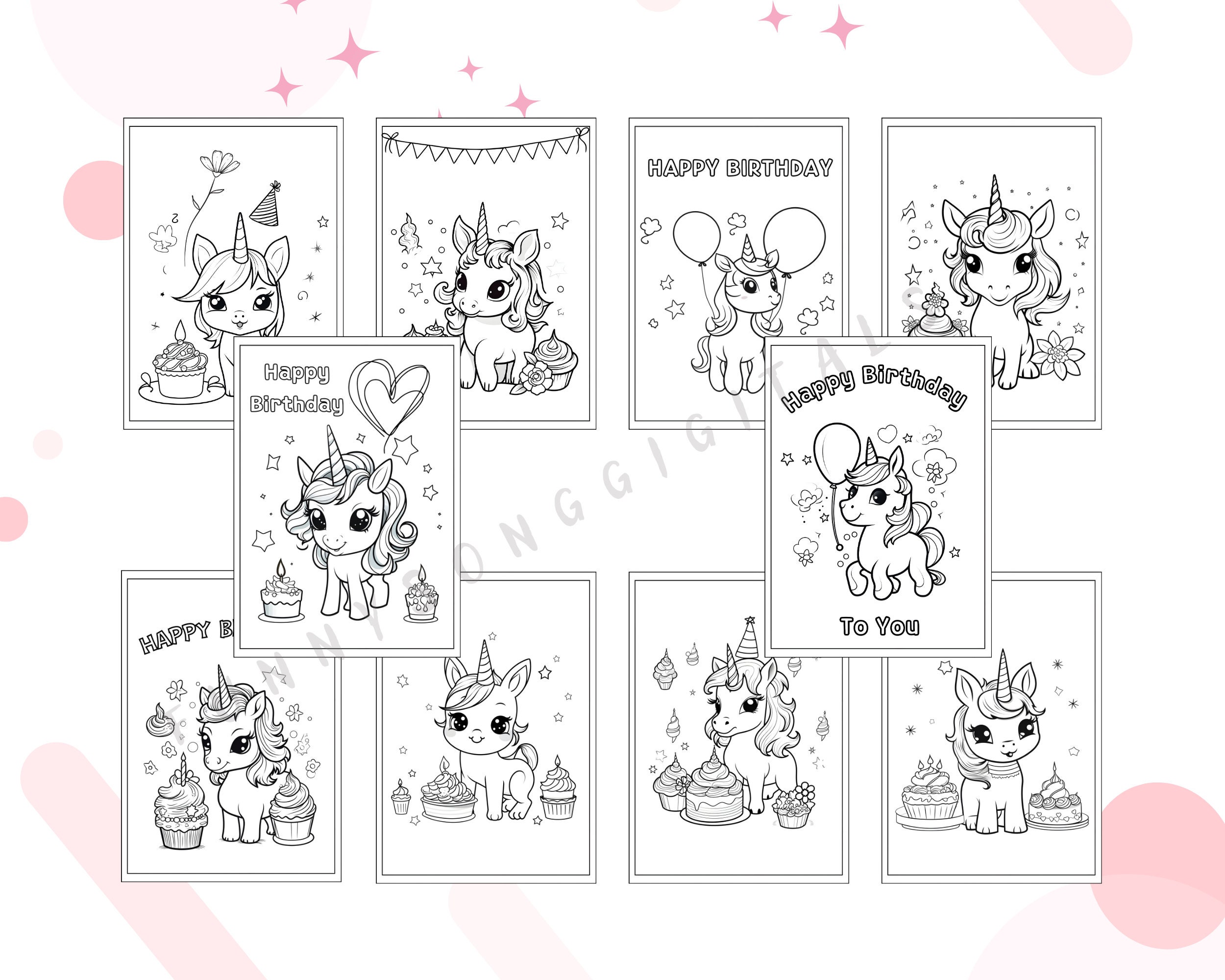 20 Unicorn Coloring Birthday Pages Coloring Book for Kids Girl ...