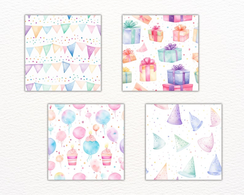 20 Birthday Digital Papers Watercolor Birthday Seamless Patterns ...