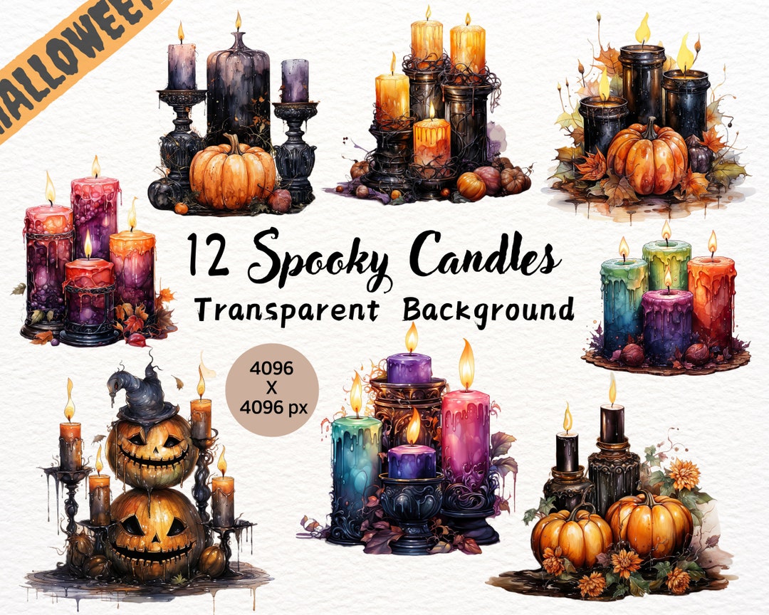 12 Watercolor Halloween Candles Clipart Halloween Theme PNG Cute ...