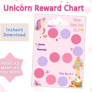 Printable Unicorn Reward Chart Reward Chart Kids Girls Daily - Etsy