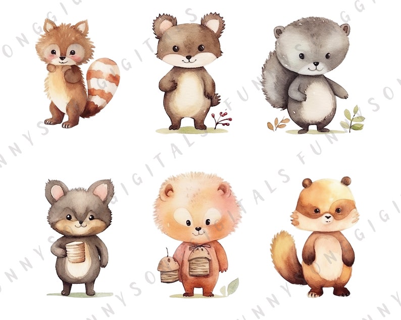 26 Watercolor Woodland Animals Clipart Forest Animals PNG Forest Cute ...