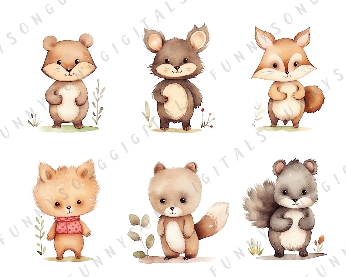 26 Watercolor Woodland Animals Clipart Forest Animals PNG Forest Cute ...