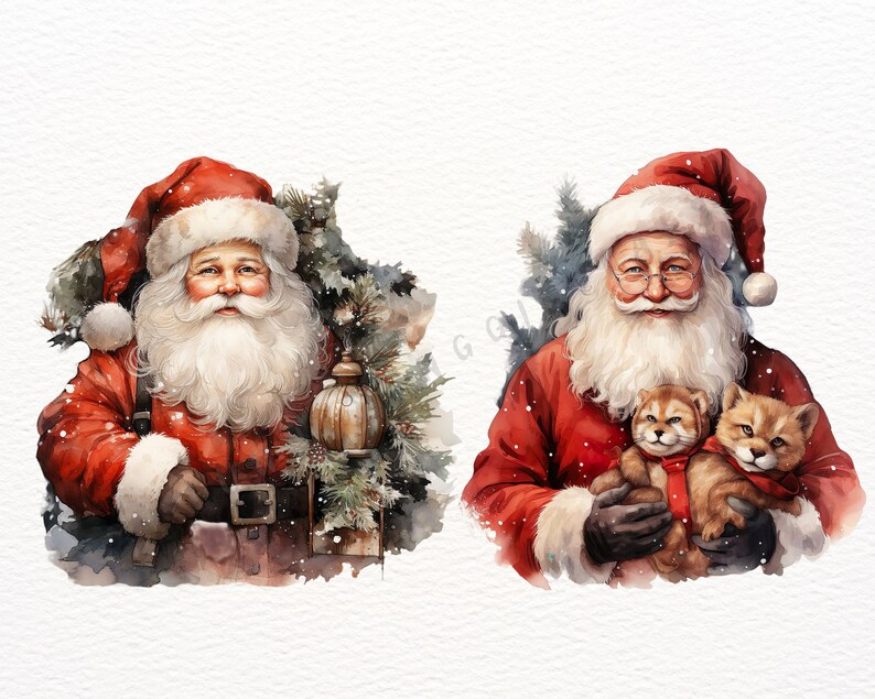 10 PNG Watercolor Christmas Santa Claus Clipart Christmas Clipart Theme ...