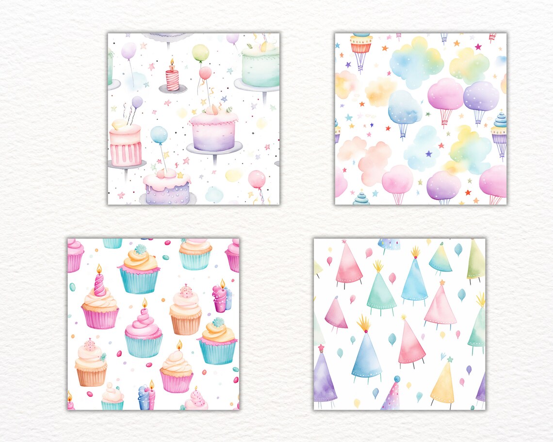 20 Birthday Digital Papers Watercolor Birthday Seamless Patterns ...
