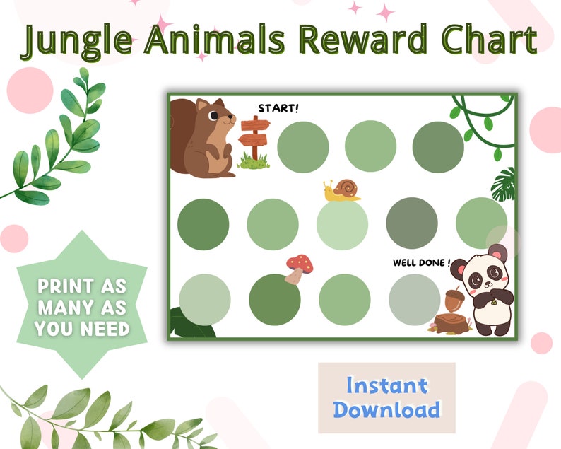 Printable Jungle Animals Reward Chart for Kids Printable Daily - Etsy
