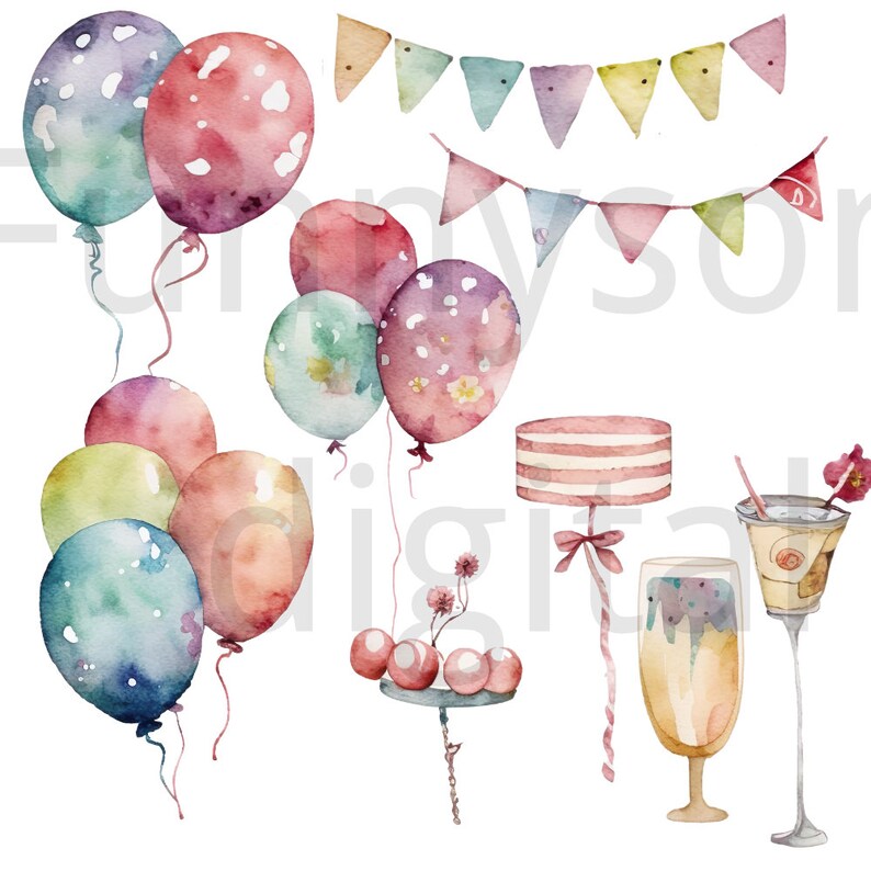 33 Water Color Birthday Clipart , Birthday Party Clipart,children ...