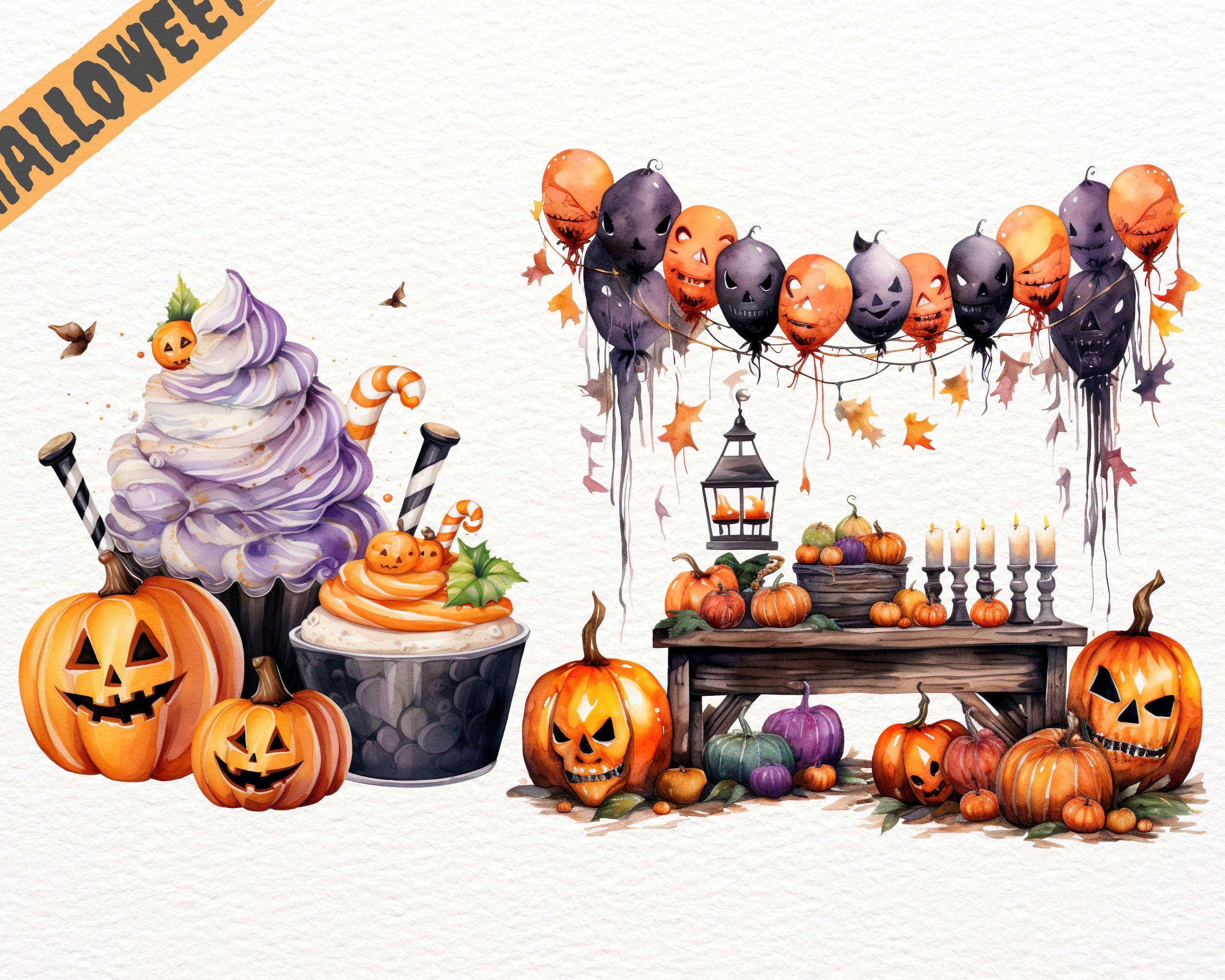 15 PNG Watercolor Halloween Clipart PNG Halloween Theme - Etsy
