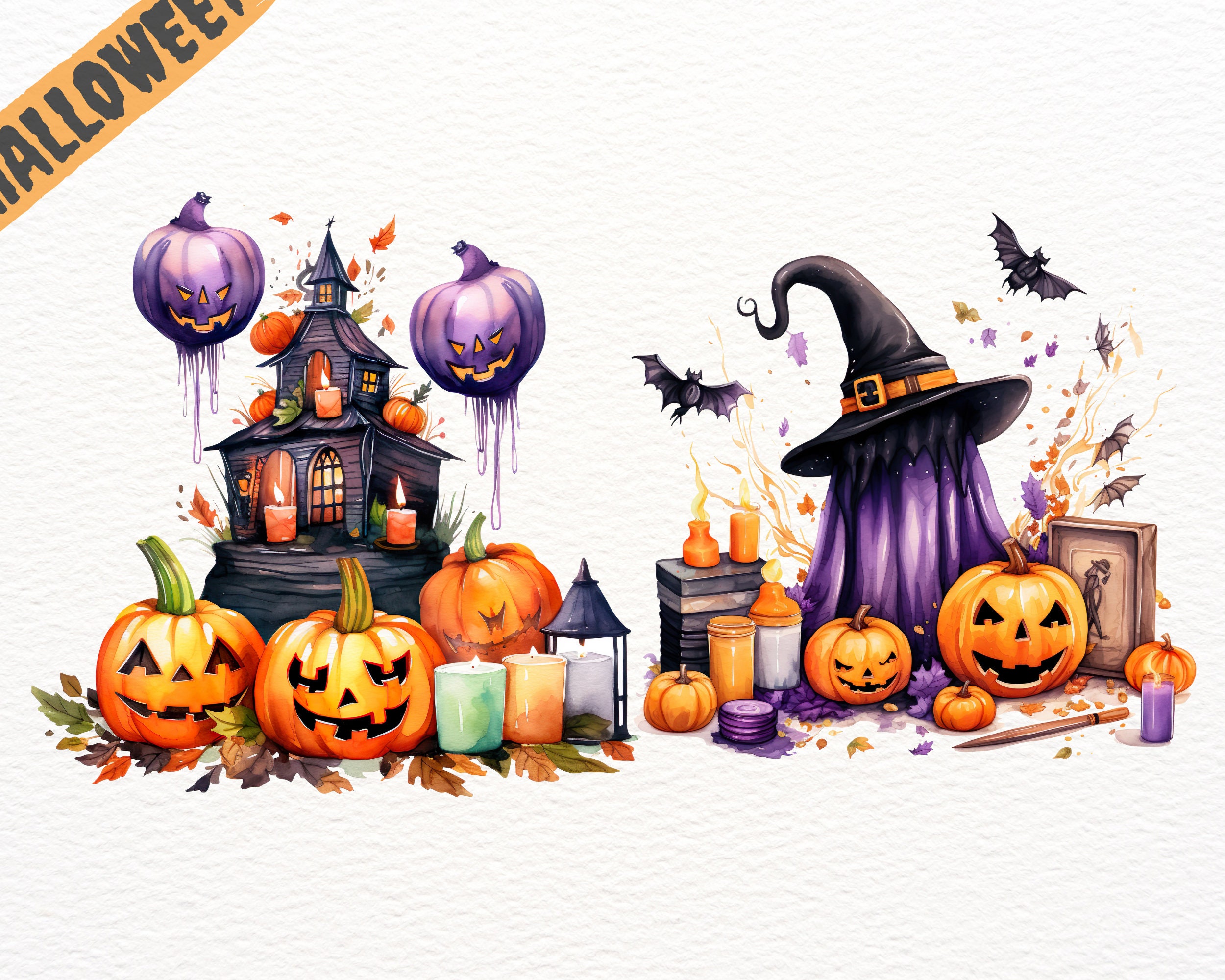 15 PNG Watercolor Halloween Clipart PNG Halloween Theme - Etsy
