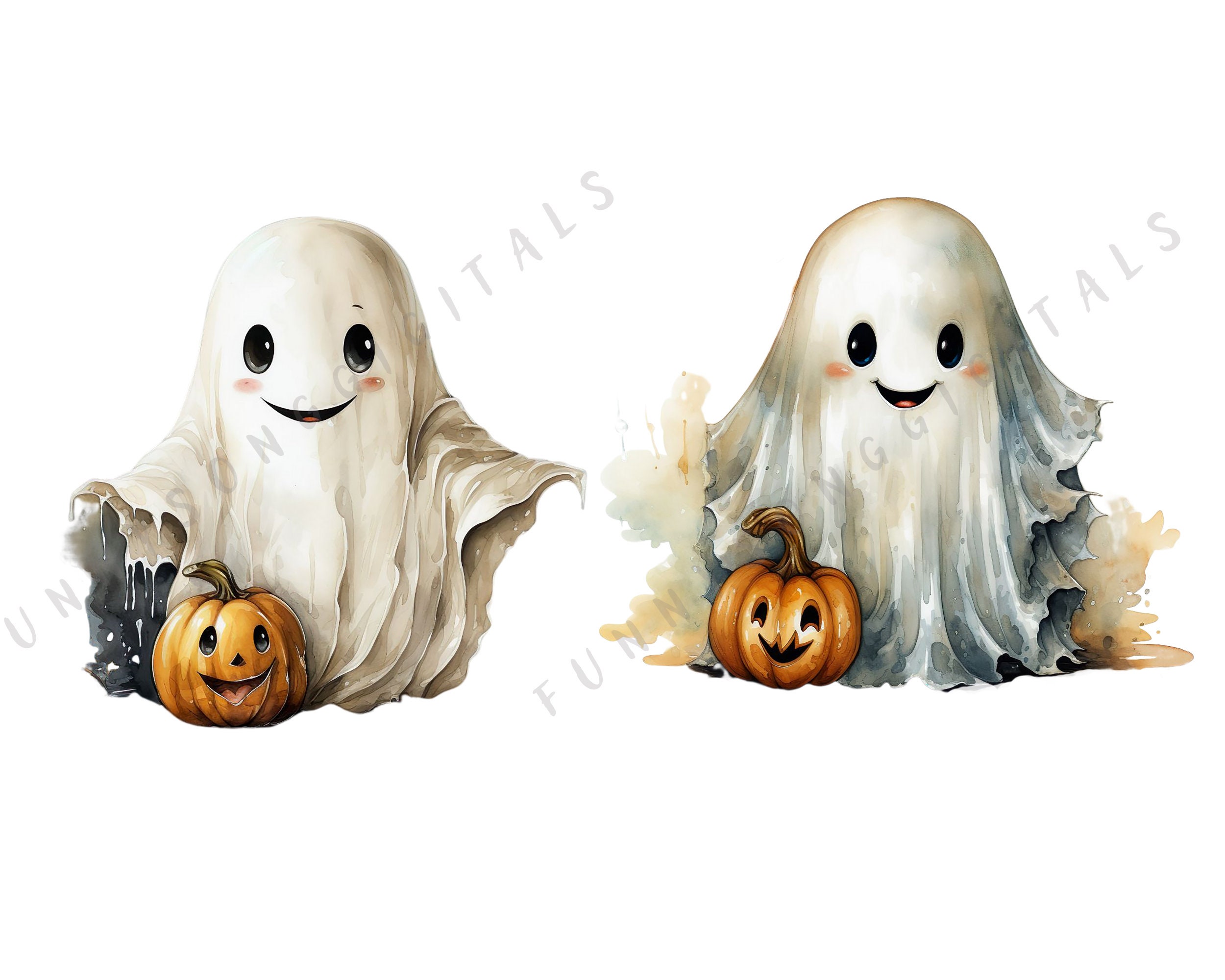 12 PNG Watercolor Cute Ghost Clipart Watercolor Halloween Clipart ...