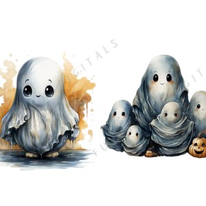 12 PNG Watercolor Cute Ghost Clipart Watercolor Halloween Clipart ...
