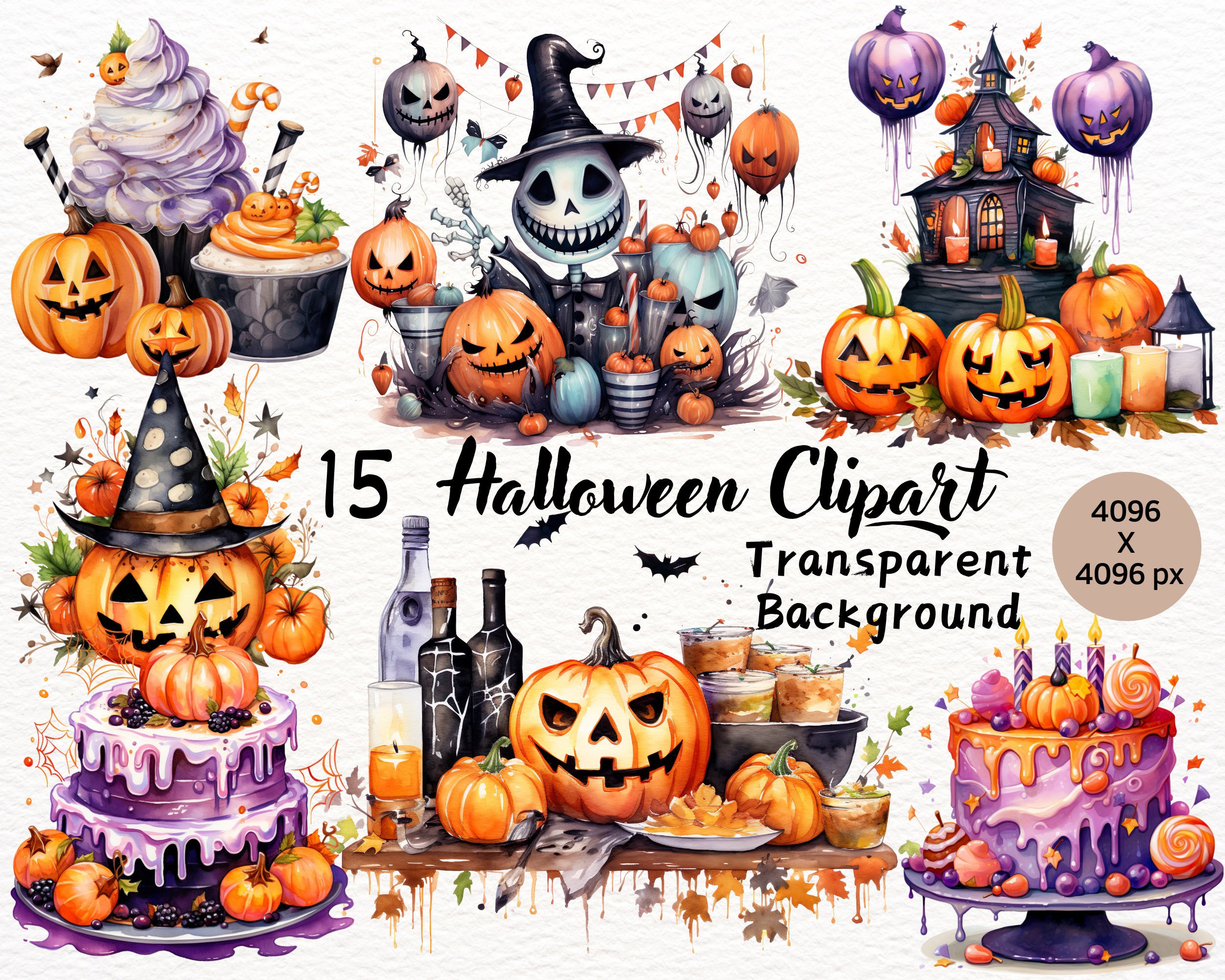 15 PNG Watercolor Halloween Clipart PNG Halloween Theme - Etsy