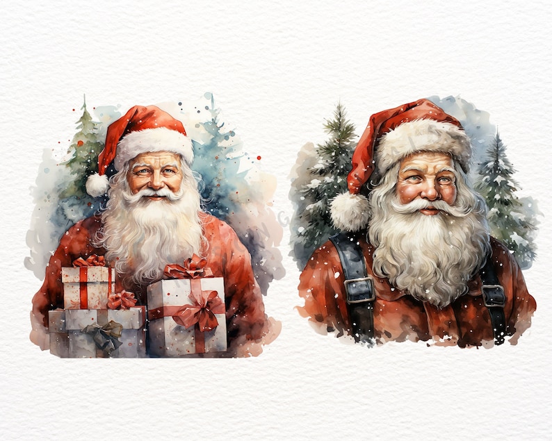 10 PNG Watercolor Christmas Santa Claus Clipart Christmas Clipart Theme ...