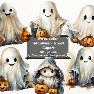 12 PNG Watercolor Cute Ghost Clipart Watercolor Halloween Clipart ...
