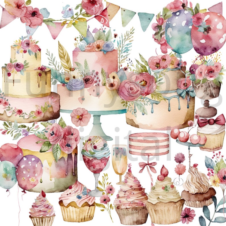 33 Water Color Birthday Clipart , Birthday Party Clipart,children ...