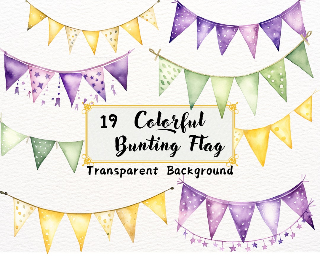 19 PNG Watercolor Colorful Bunting Flag Clipart Pastel Banner Triangle ...