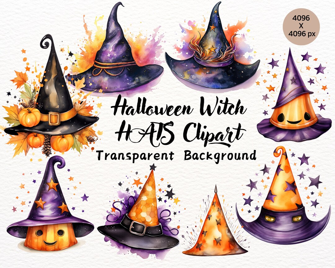 11 PNG Watercolor Whimsical Witch Hats Clipart Watercolor Halloween ...
