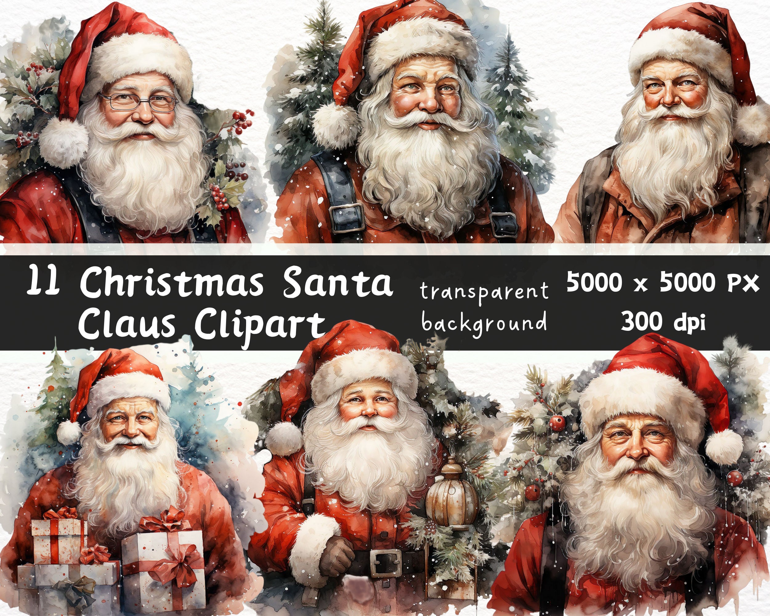 10 PNG Watercolor Christmas Santa Claus Clipart Christmas Clipart Theme ...