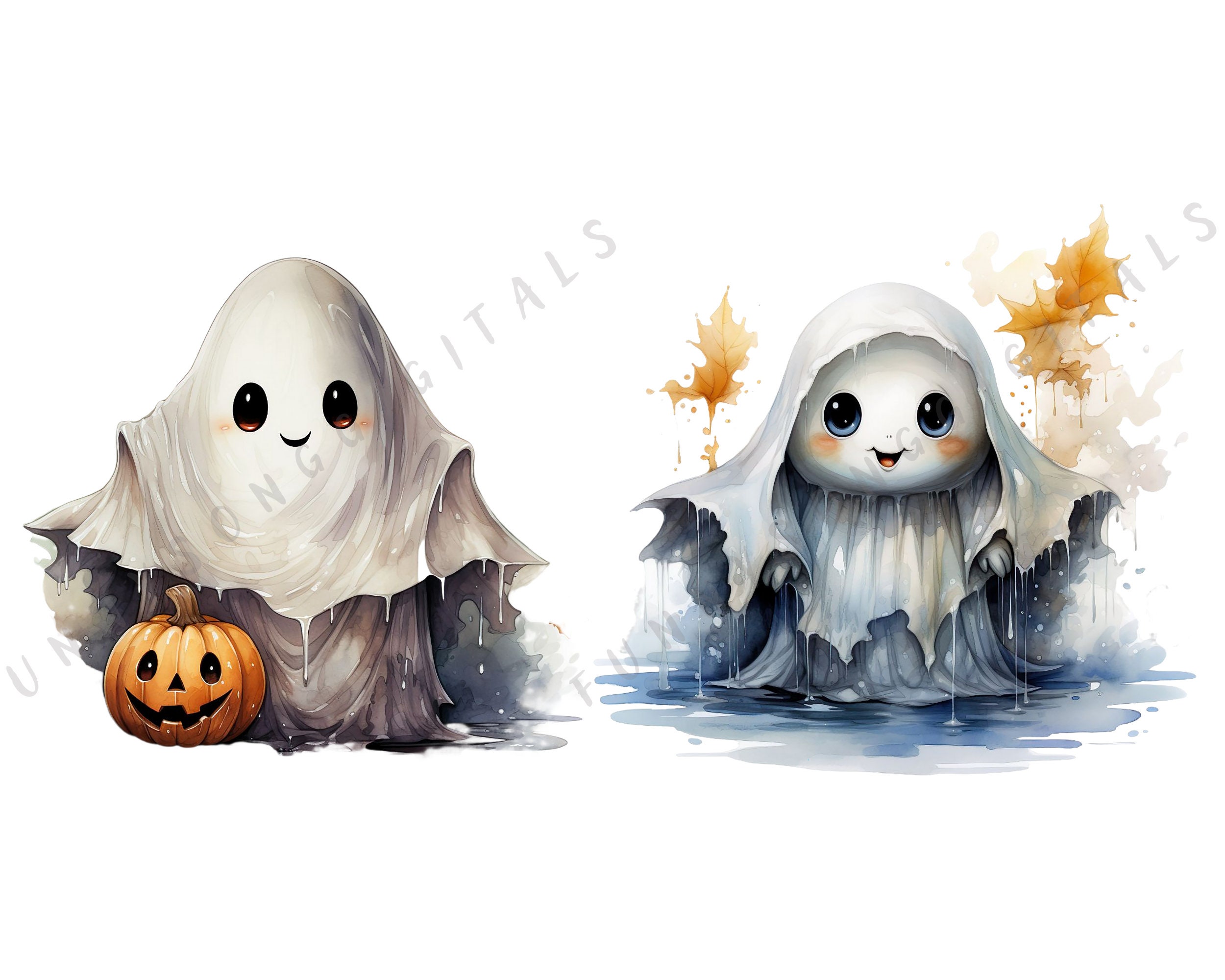 12 PNG Watercolor Cute Ghost Clipart Watercolor Halloween Clipart ...