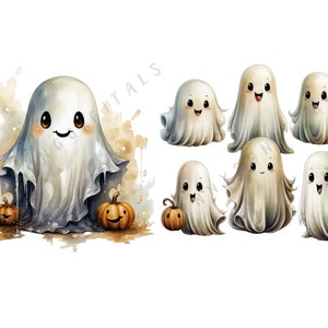 12 PNG Watercolor Cute Ghost Clipart Watercolor Halloween Clipart ...