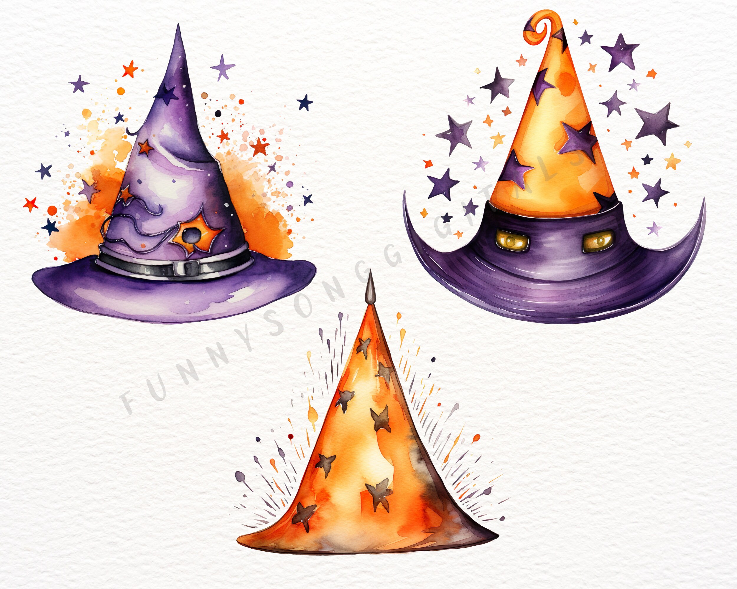 11 PNG Watercolor Whimsical Witch Hats Clipart Watercolor Halloween ...